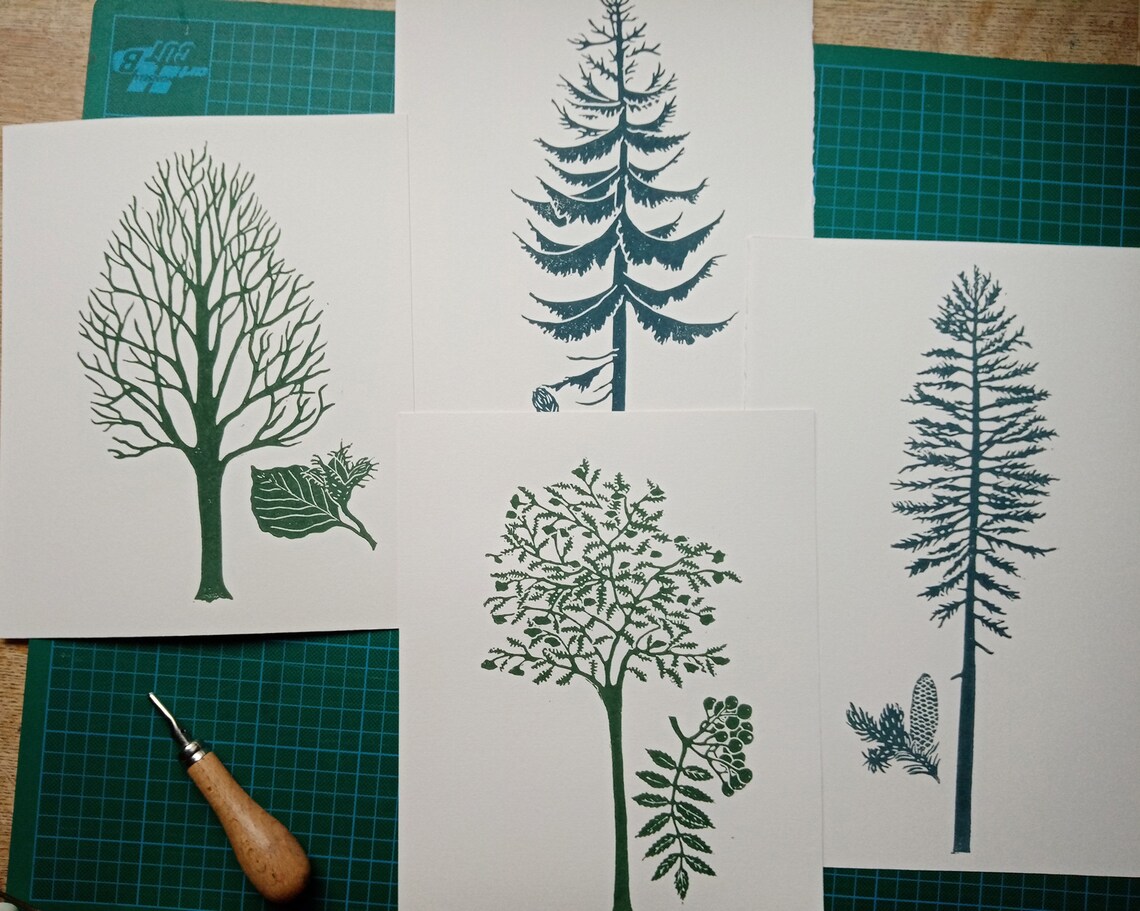 Linocut Fir Tree - Original Art Print, Nature Wall Art,forest Trees ...