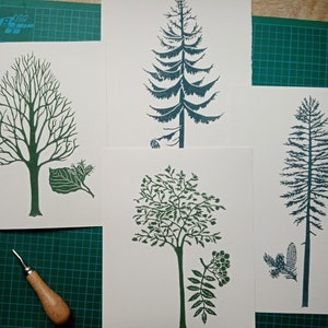 Linocut Fir Tree - Original Art Print, Nature Wall Art,forest Trees ...