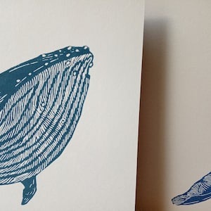Linocut Fin Whale - Original Art Print, Engraved and Printed by Hand ...