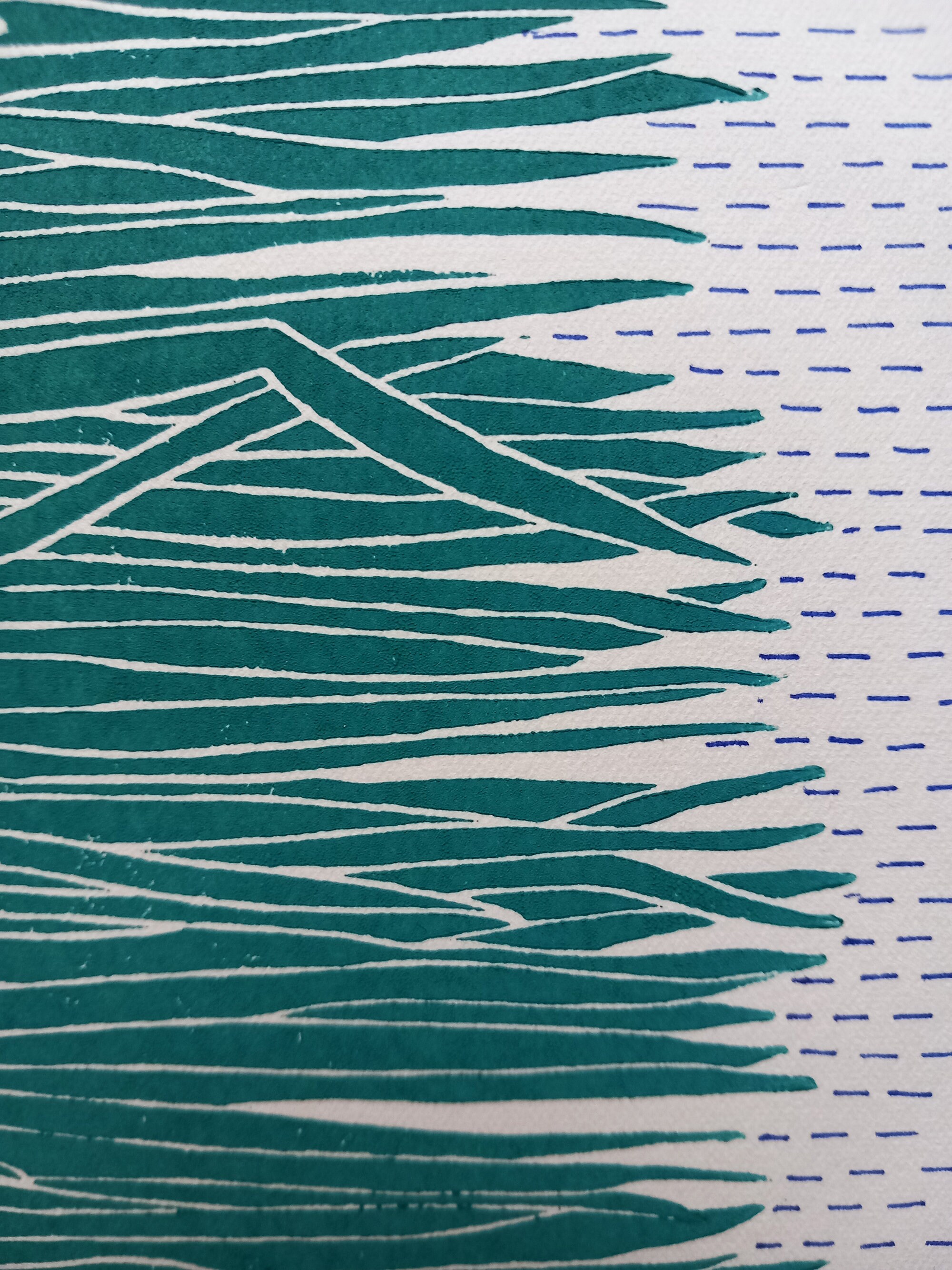 Linocut and Drawing "in the Grass No.2", Original Artwork, Mixed Media ...