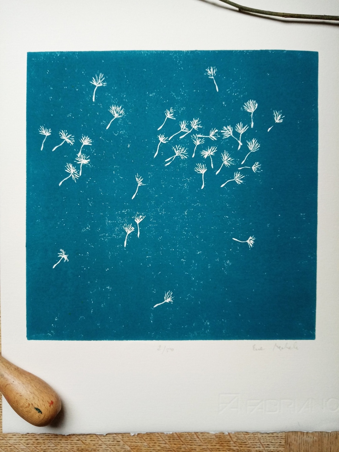 Linocut Flying Dandelion, Original Art Print, Nature Art, Limited ...