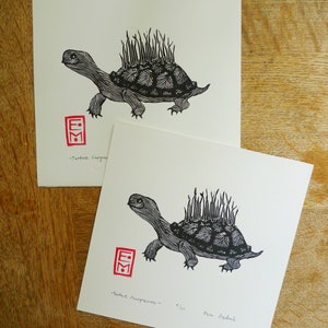 Linocut Turtle Original Art Print, Nature Artwork, Limited Edition ...