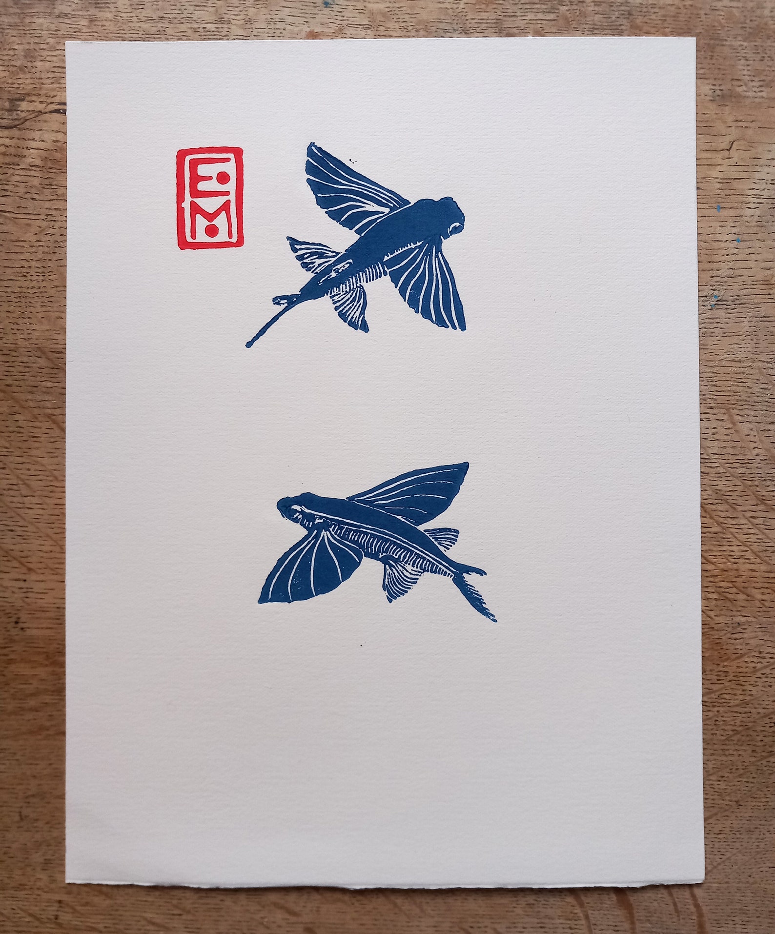 Linocut Flying Fish, Original Art Print, Hand Carved and Printed ...