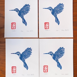 Linocut Humming-bird, Original Art Print, Nature Art, Ornithological ...