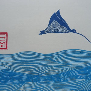 Linocut Into the Ocean1 - Original Art Print, Rays, Limited Edition ...