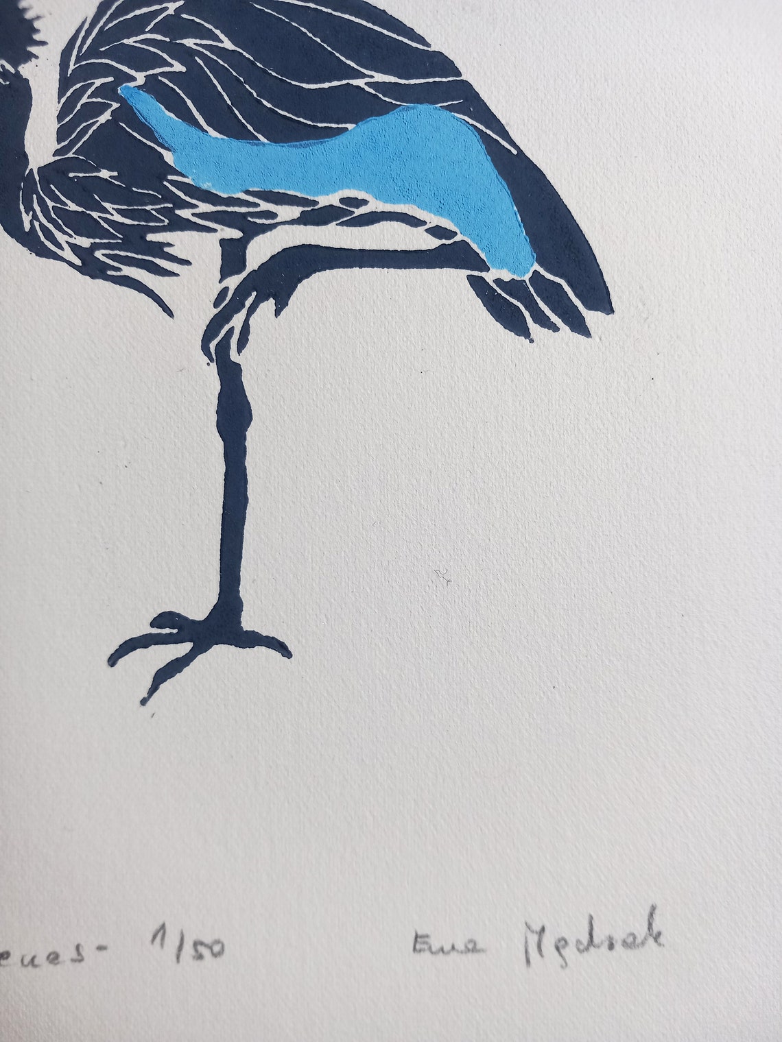 Linocut Blue Wings Original Art Print Animal Art Cabinet - Etsy