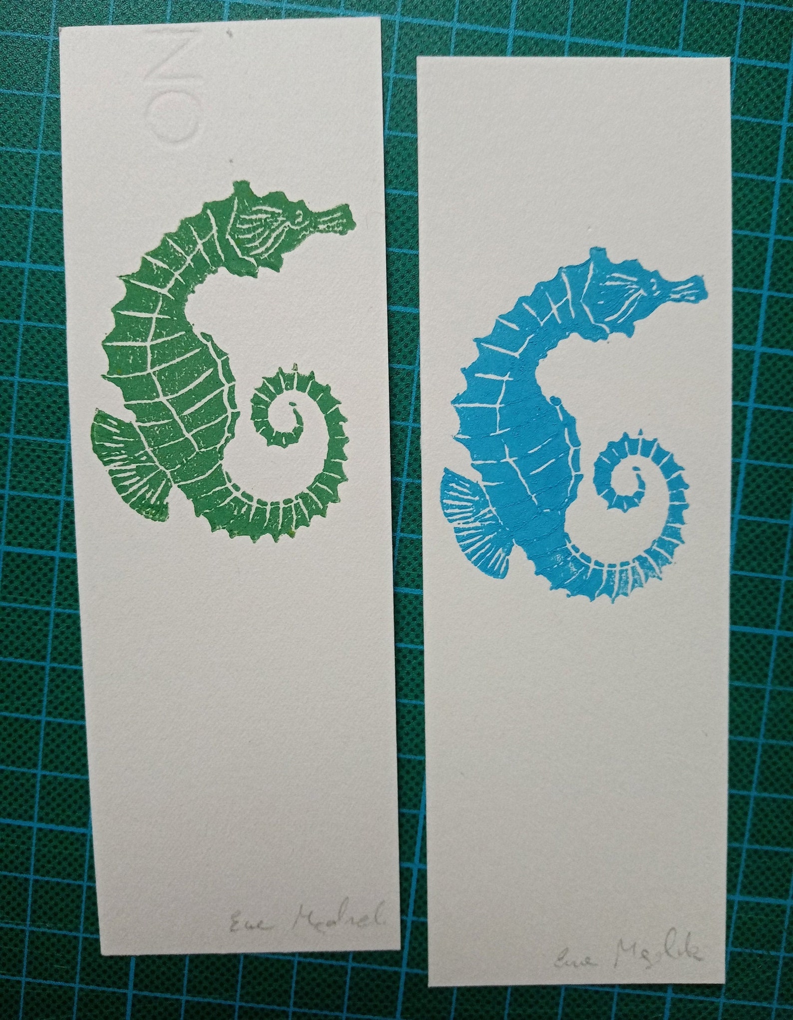 Bookmark Seahorse - Linocut, Original Art Print, Hand Carved and Hand ...