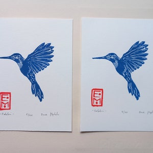 Linocut Humming-bird, Original Art Print, Nature Art, Ornithological ...