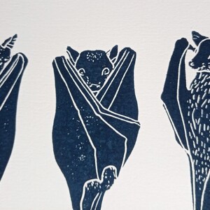 Linocut Sleeping Bats - Original Art Print Hand Carved and Printed ...
