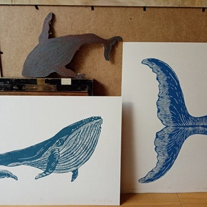 Linocut Fin Whale - Original Art Print, Engraved and Printed by Hand ...