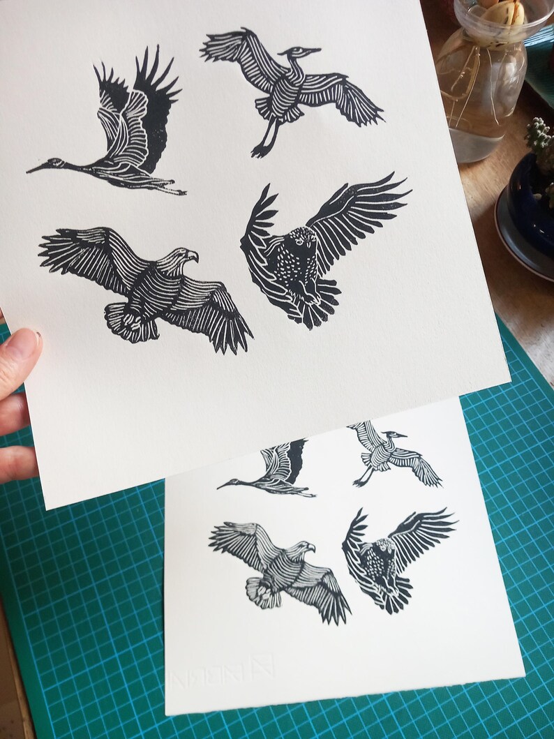 Linocut Birds, Original Art Print, Nature Art, Ornithological ...