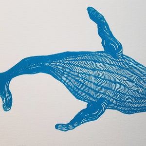 Linocut Print Whale - Original Art Print, Nature Wall Art, Limited ...