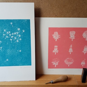 Linocut Print Dandelion, Original Art Print, Life Cycle of a Flower ...
