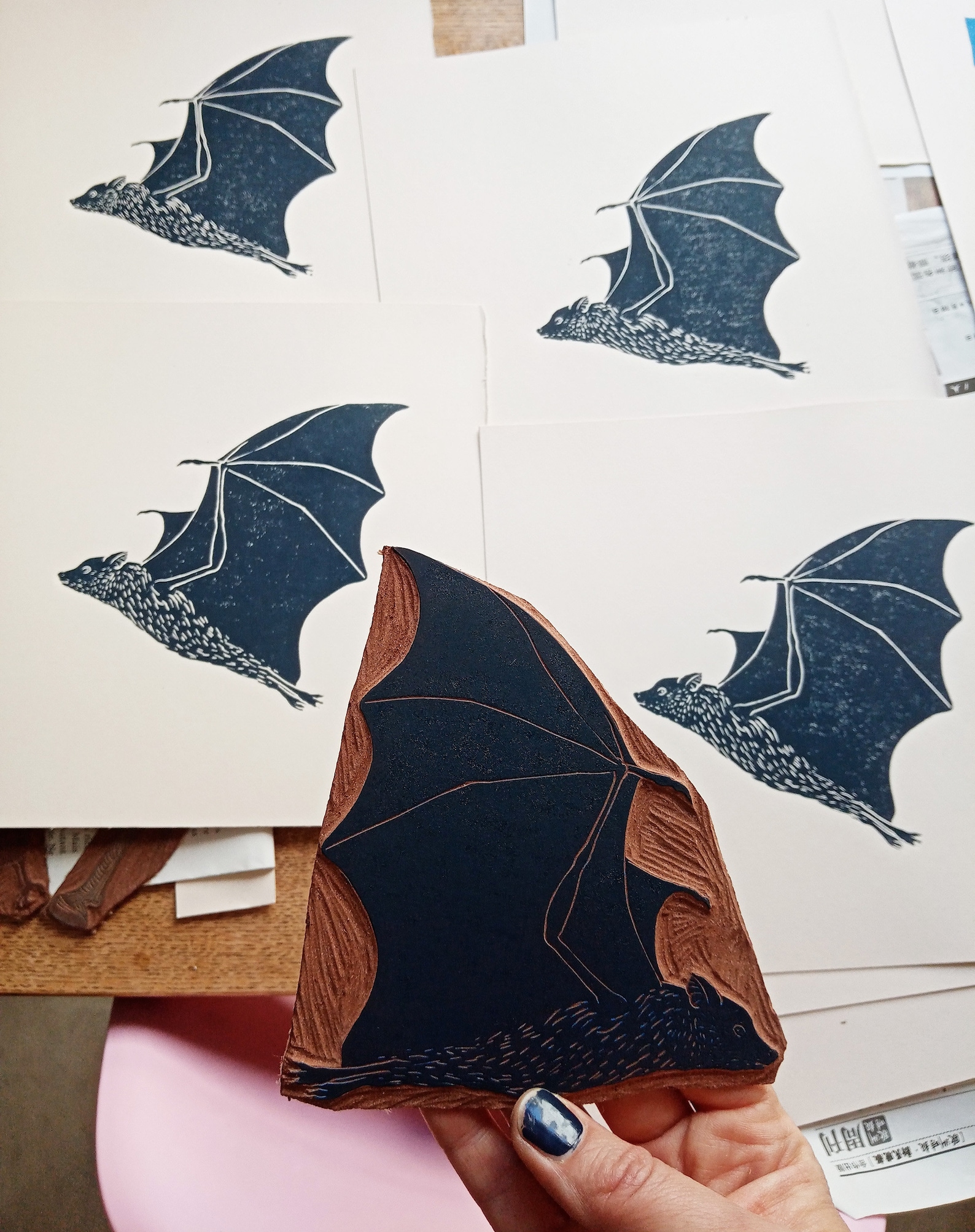 Linocut Bat- Original Art Print, Hand Carved and Printed, Limited ...