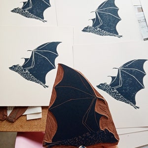 Linocut Bat- Original Art Print, Hand Carved and Printed, Limited ...