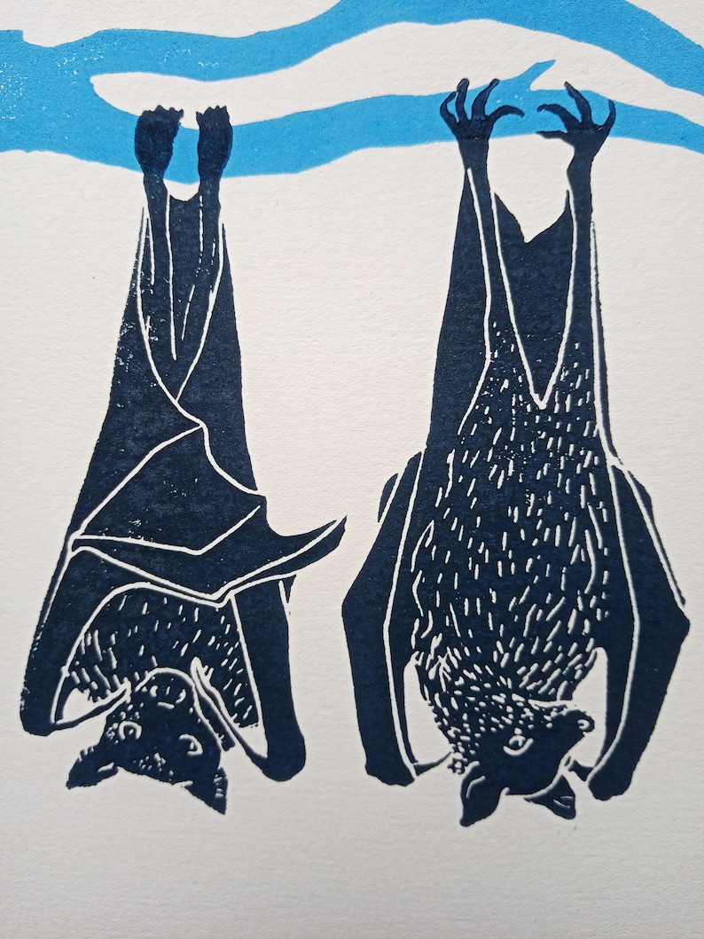 Linocut Sleeping Bats - Original Art Print Hand Carved and Printed ...