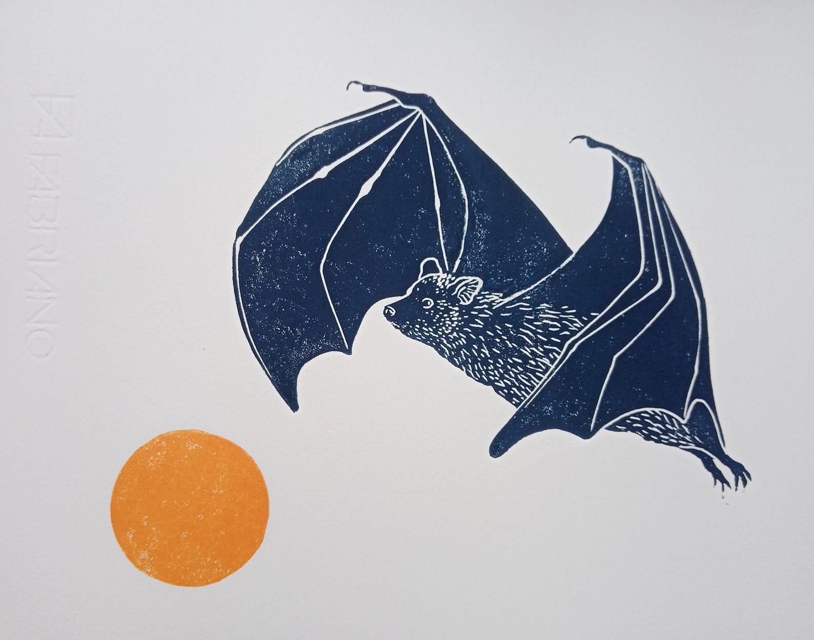 Linocut Print Bat Hunting - Original Art Print, Nature Wall Art ...
