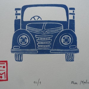 Linocut Cars Original Art Print, Vintage Automobile, Hand Carved and ...