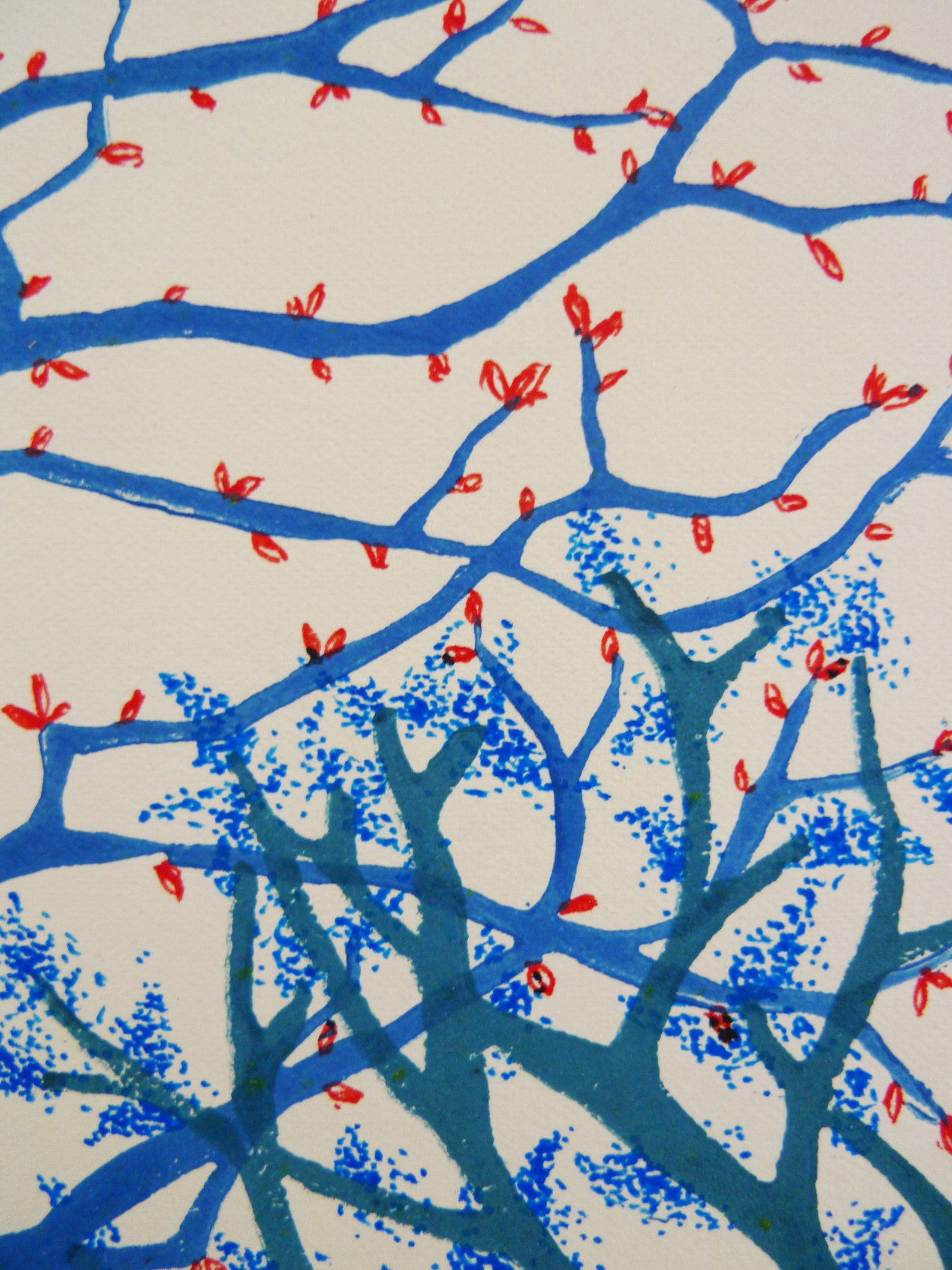 Linocut and Drawing Two Trees Original Artwork Mixed Media - Etsy