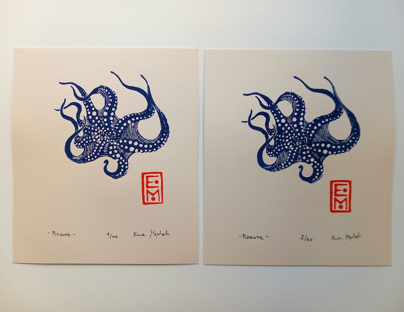 Linocut Ink Octopus Original Art Print Limited Edition - Etsy
