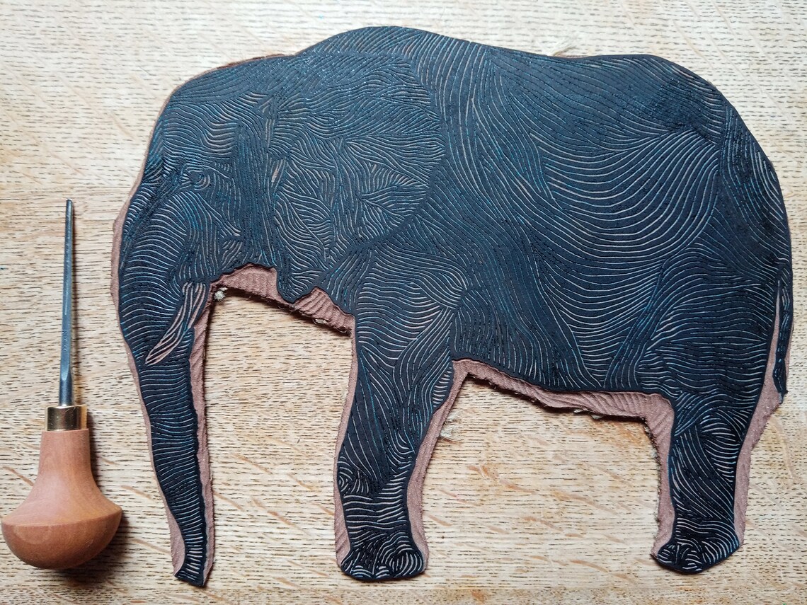 Linocut Elephant - Original Art Print, Savannah Animals, Nature Wall ...