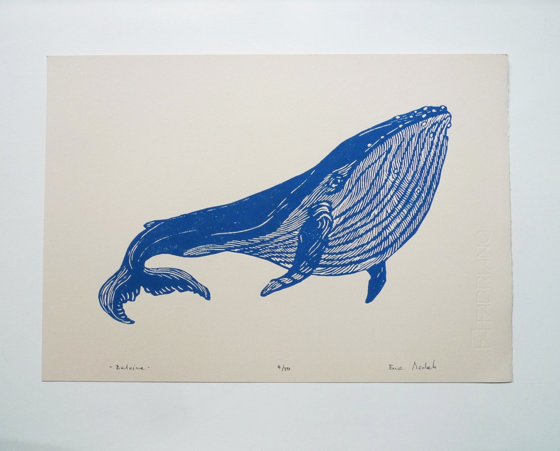 Linocut Whale Original Art Print Hand Engraved and Printed | Etsy Canada
