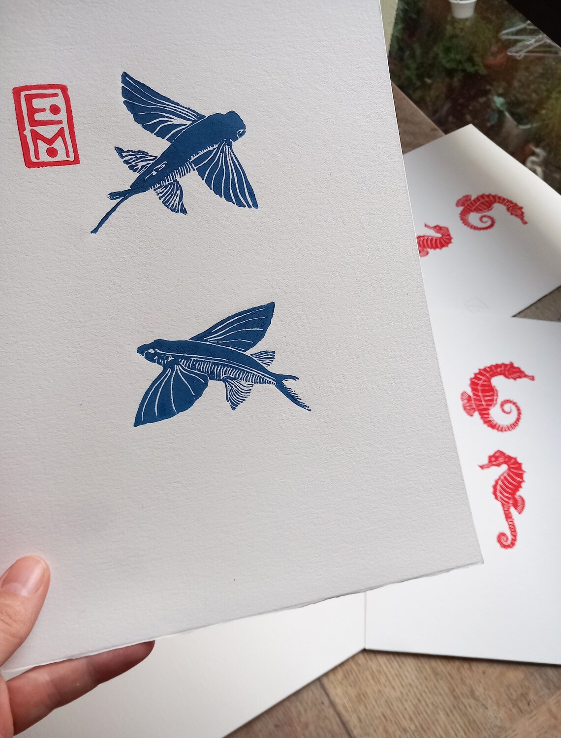 Linocut Flying Fish, Original Art Print, Hand Carved and Printed ...