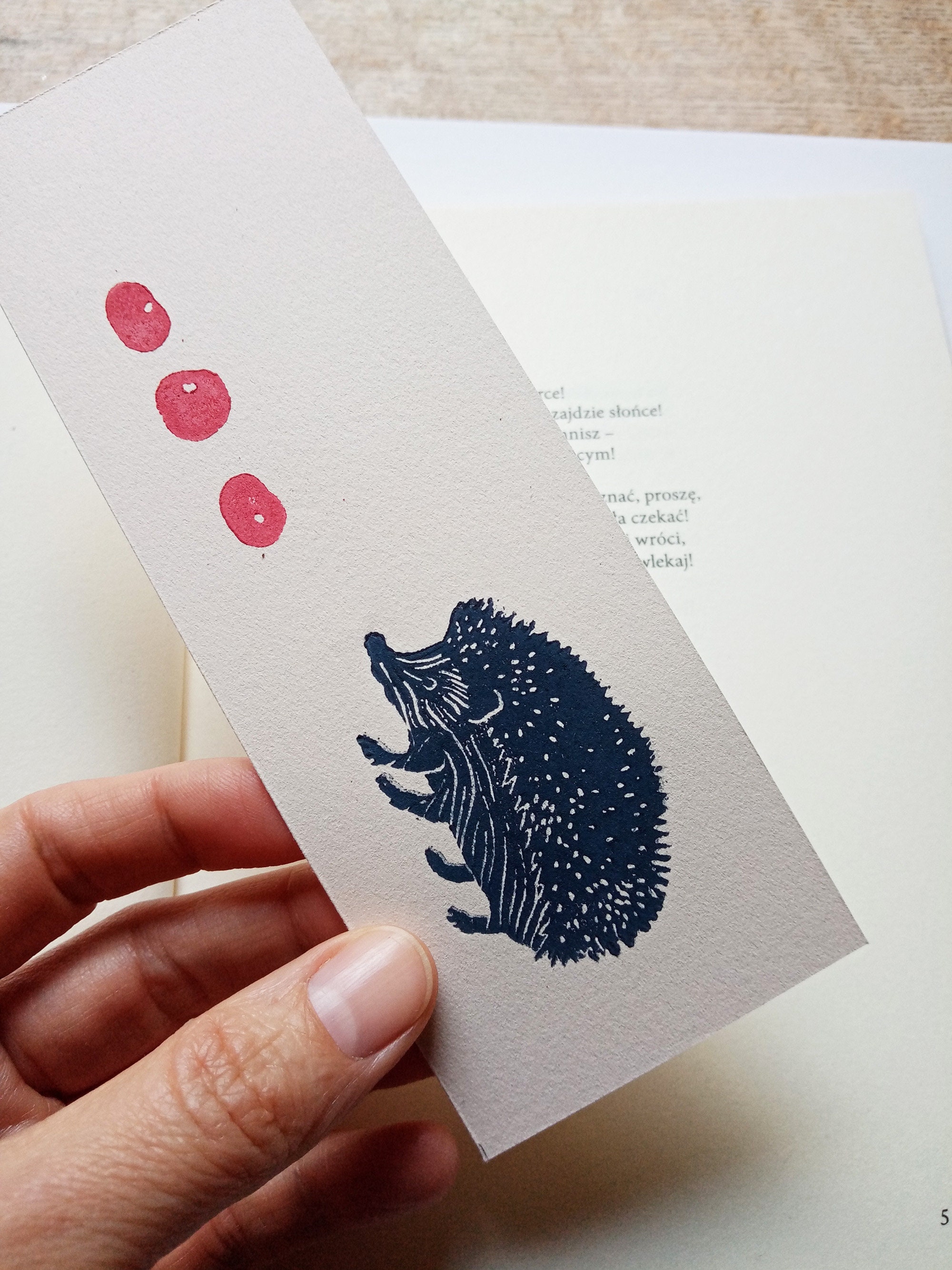 Hedgehog bookmark linocut original art print | Etsy
