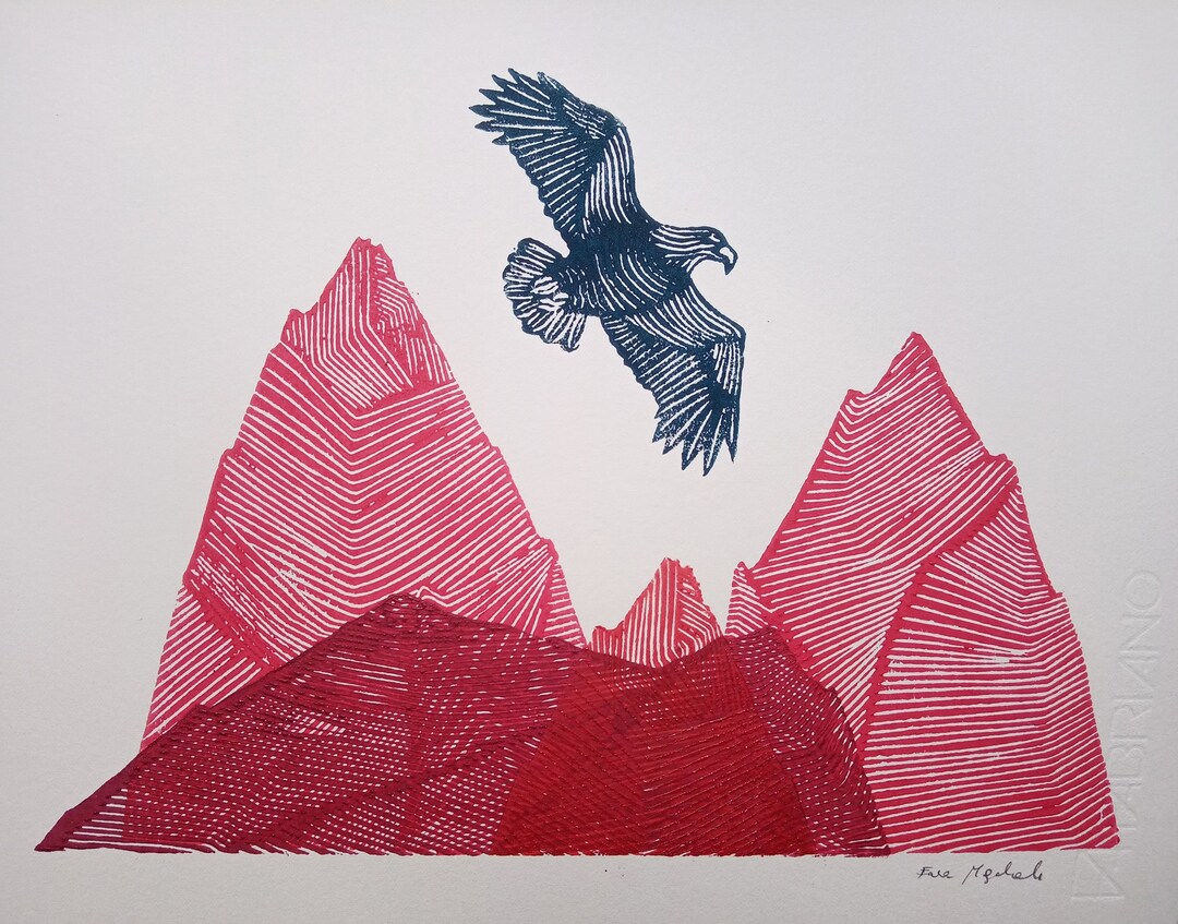 Linocut Print - Hunting, Original Art Print, Minimalist Landscape ...