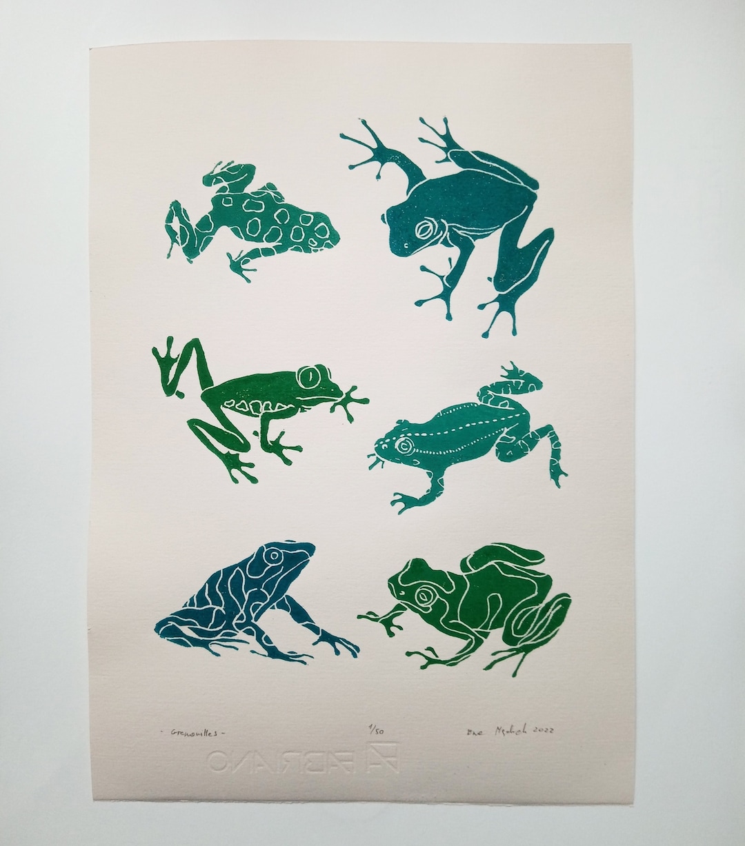 Linocut Frogs - Original Art Print, Natural Home Decor, Nature Art ...