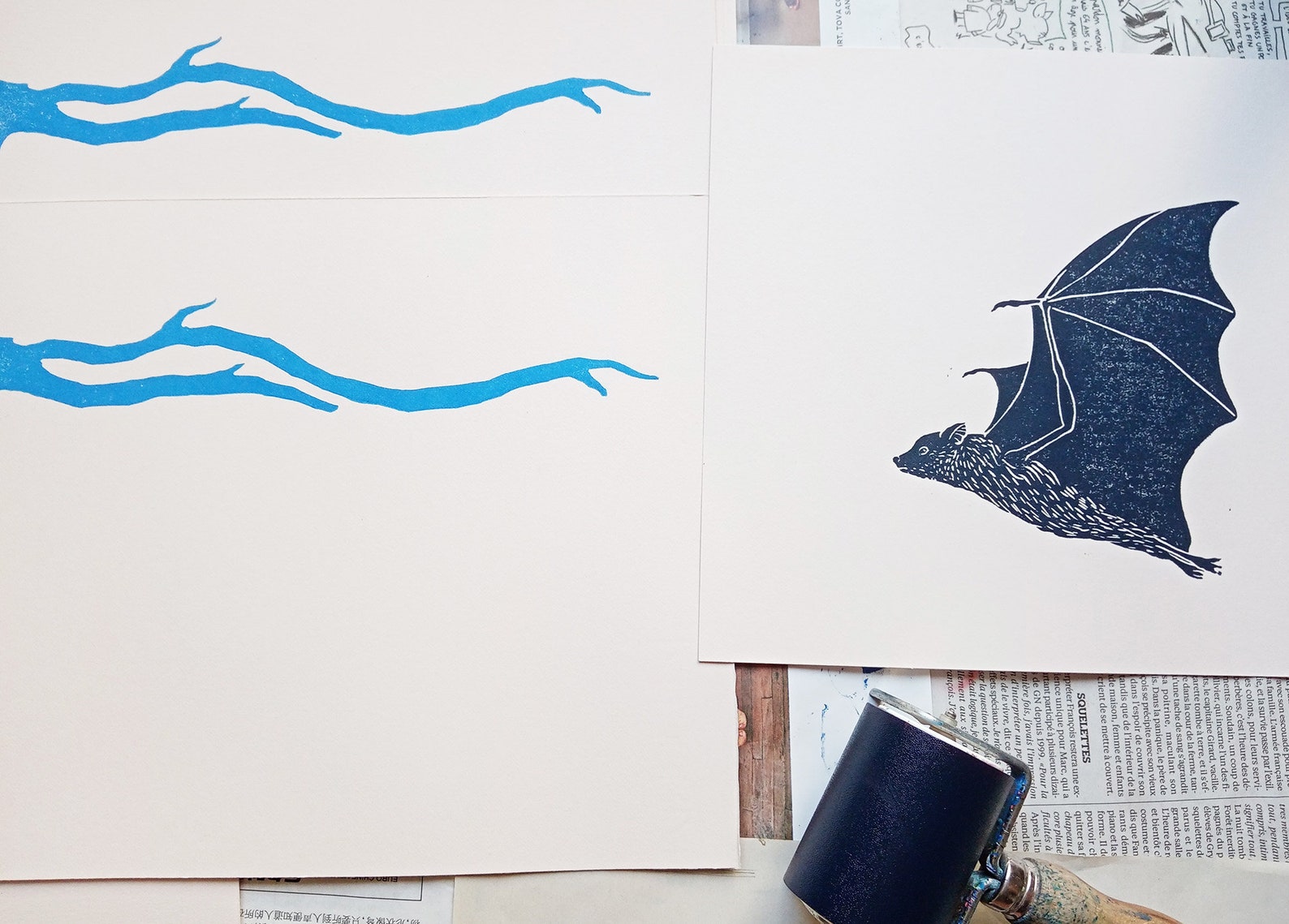 Linocut Sleeping Bats - Original Art Print Hand Carved and Printed ...