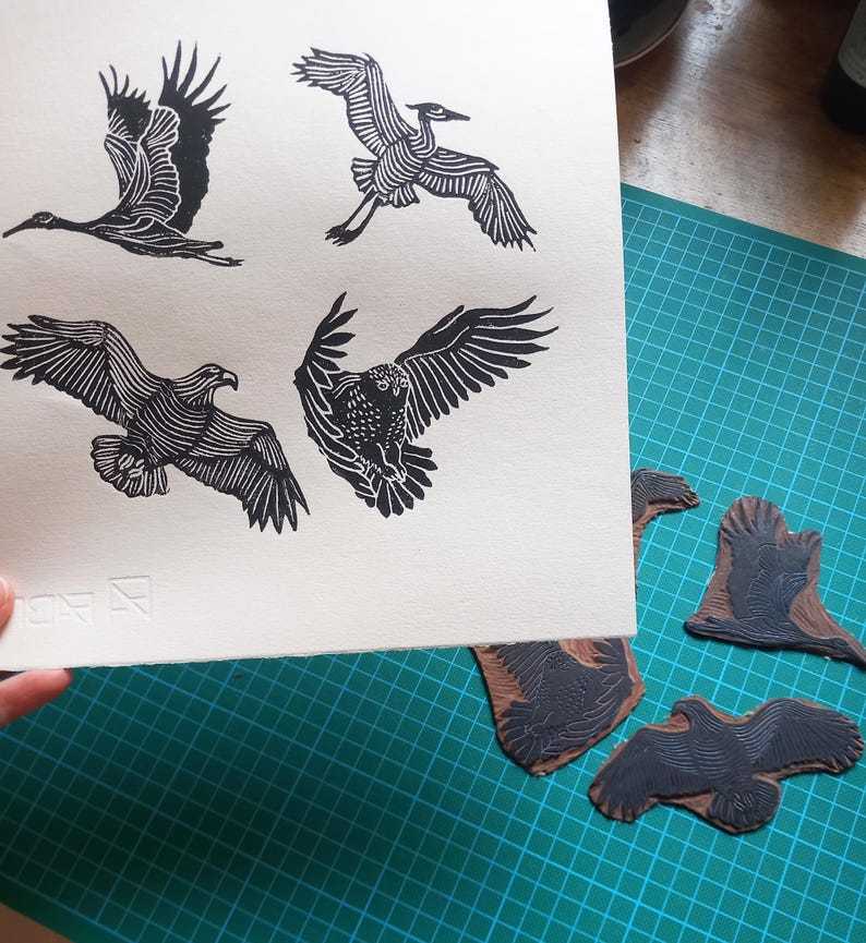 Linocut Birds, Original Art Print, Nature Art, Ornithological ...