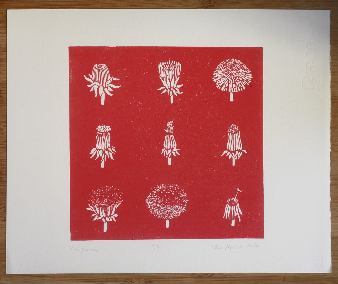 Linocut Print Dandelion, Original Art Print, Life Cycle of a Flower ...