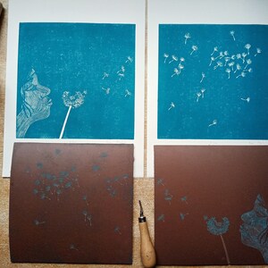 Diptych Linocut Dandelion - Original Art Print, Poetic Illustration ...