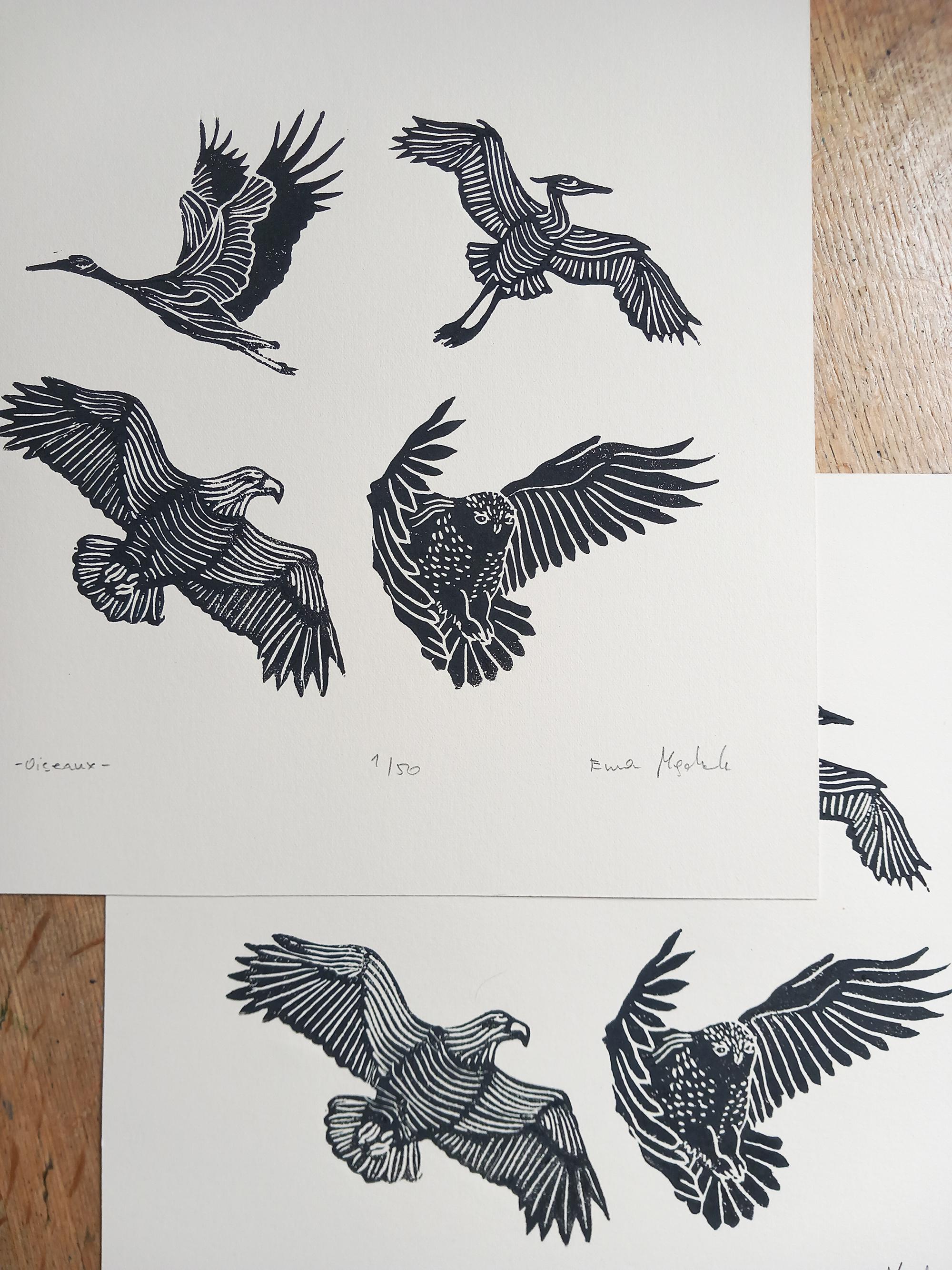 Linocut Birds, Original Art Print, Nature Art, Ornithological ...
