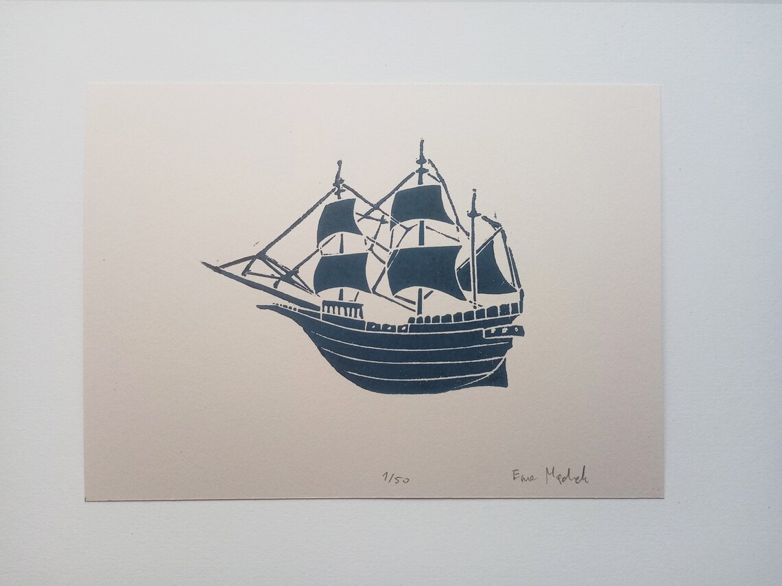 Linocut Boat Original Art Print Seascape Limited Edition - Etsy