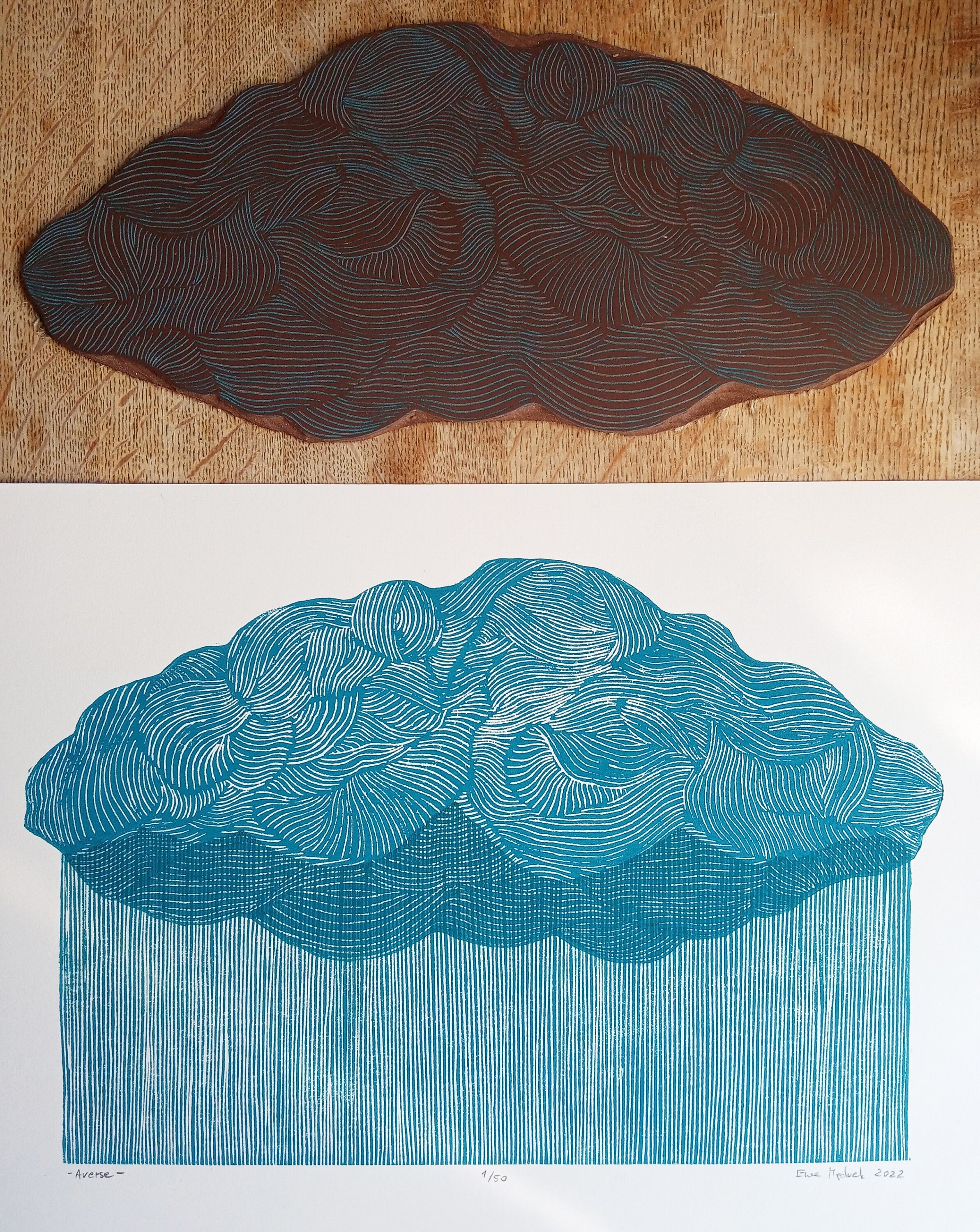 Linocut Downpour Original Art Print Nature Wall Art Rain | Etsy