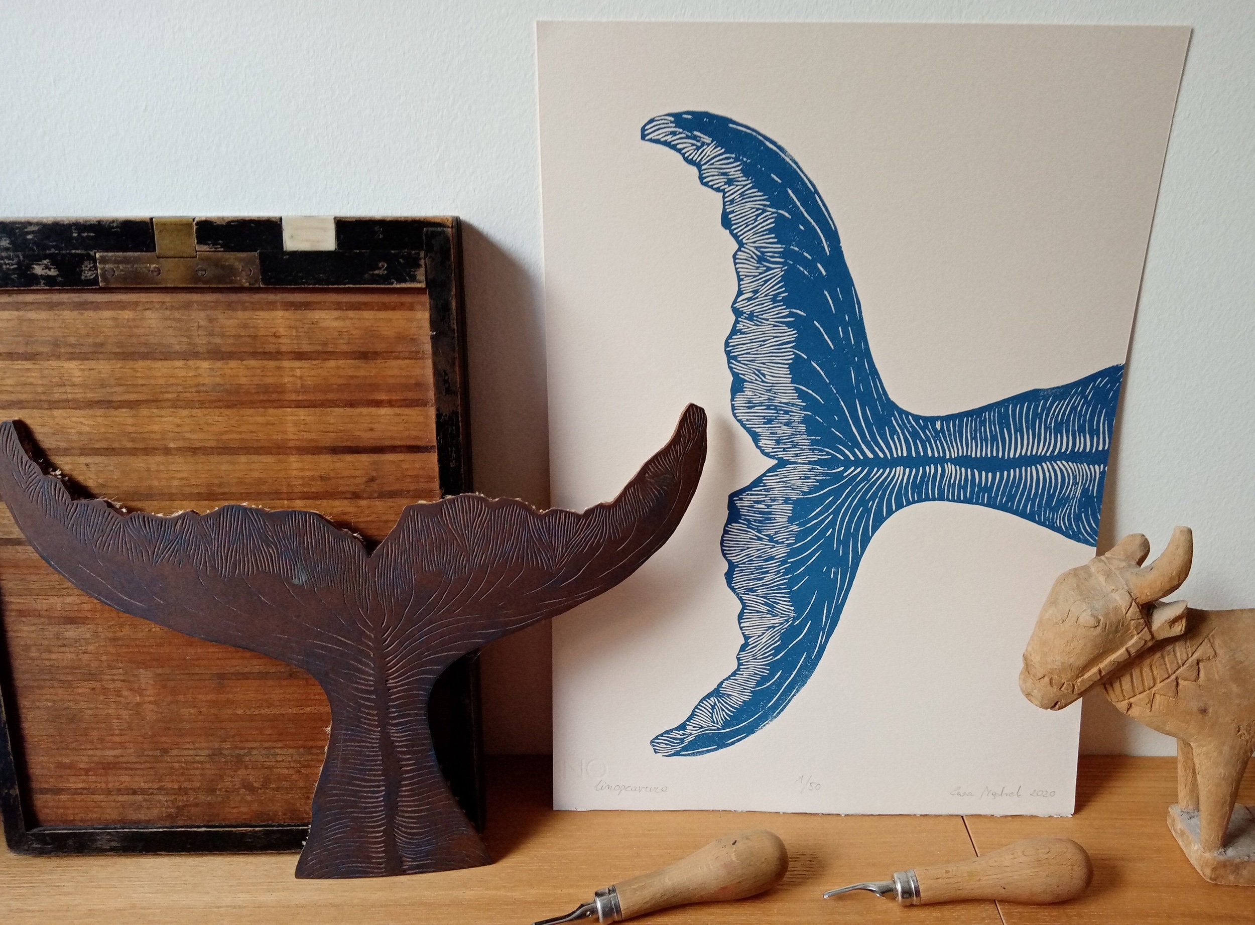 Linocut Fin Whale - Original Art Print, Engraved and Printed by Hand ...