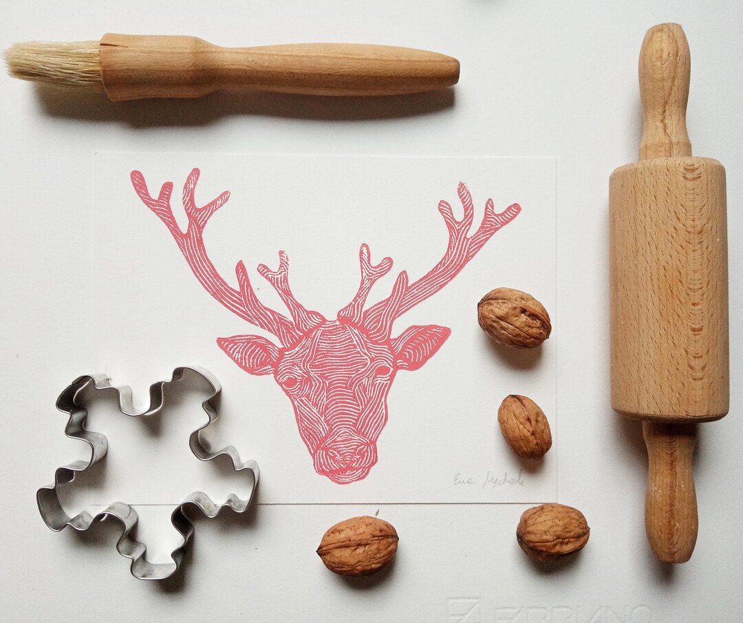 Linocut Reindeer Original Art Print Animal Art Nature Art - Etsy