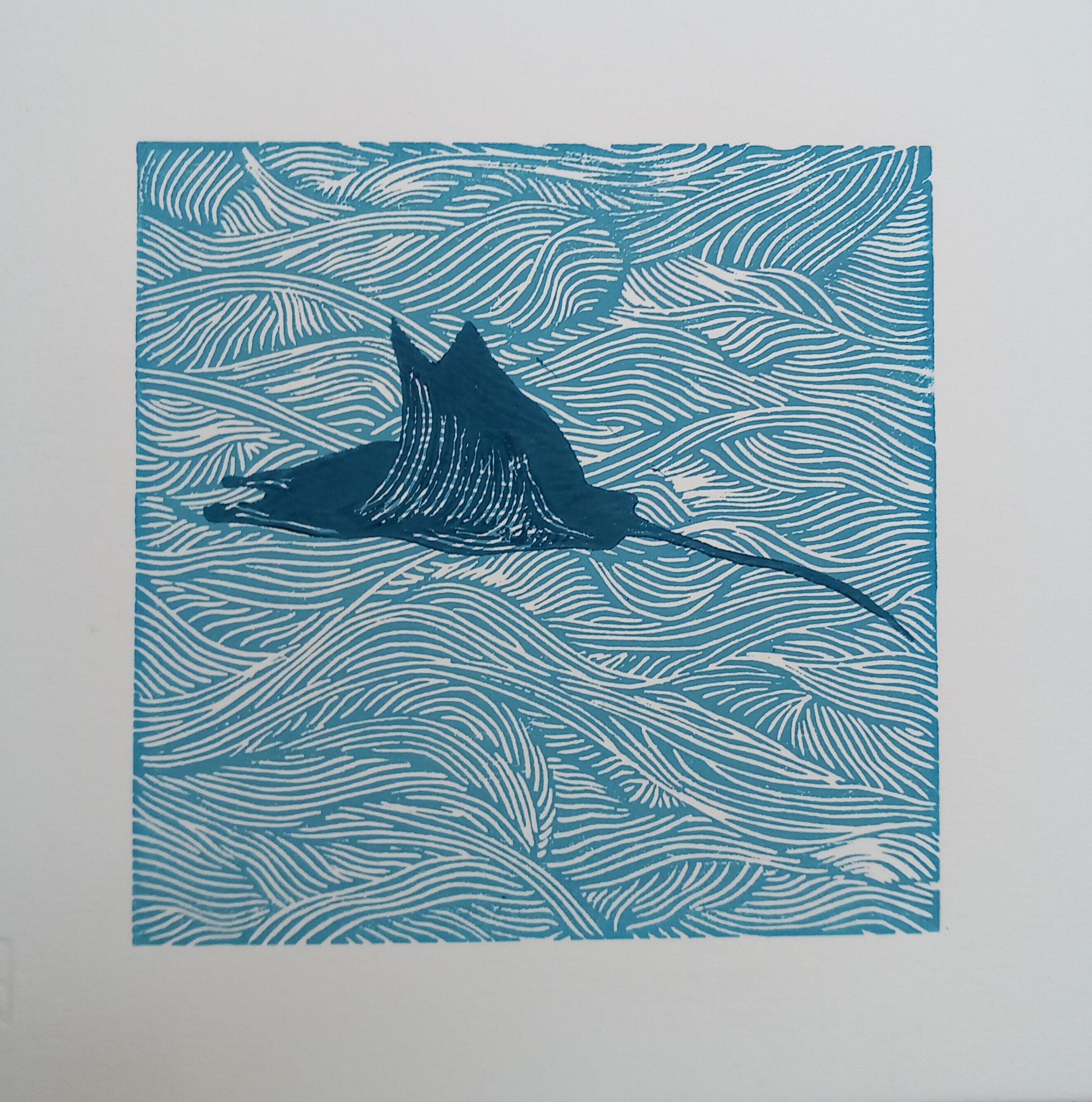 Linocut Triptych Swim - Original Art Print, Poetic Illustration, Marine ...