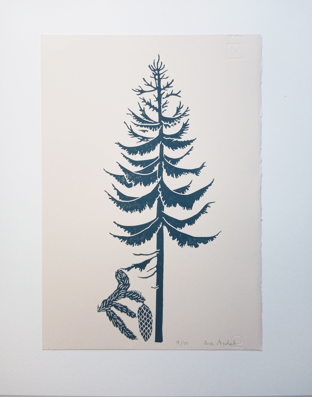 Linocut Fir Tree - Original Art Print, Nature Wall Art,forest Trees ...