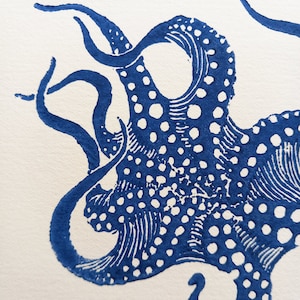 Linocut Ink Octopus - Original Art Print, Limited Edition, Zoological ...