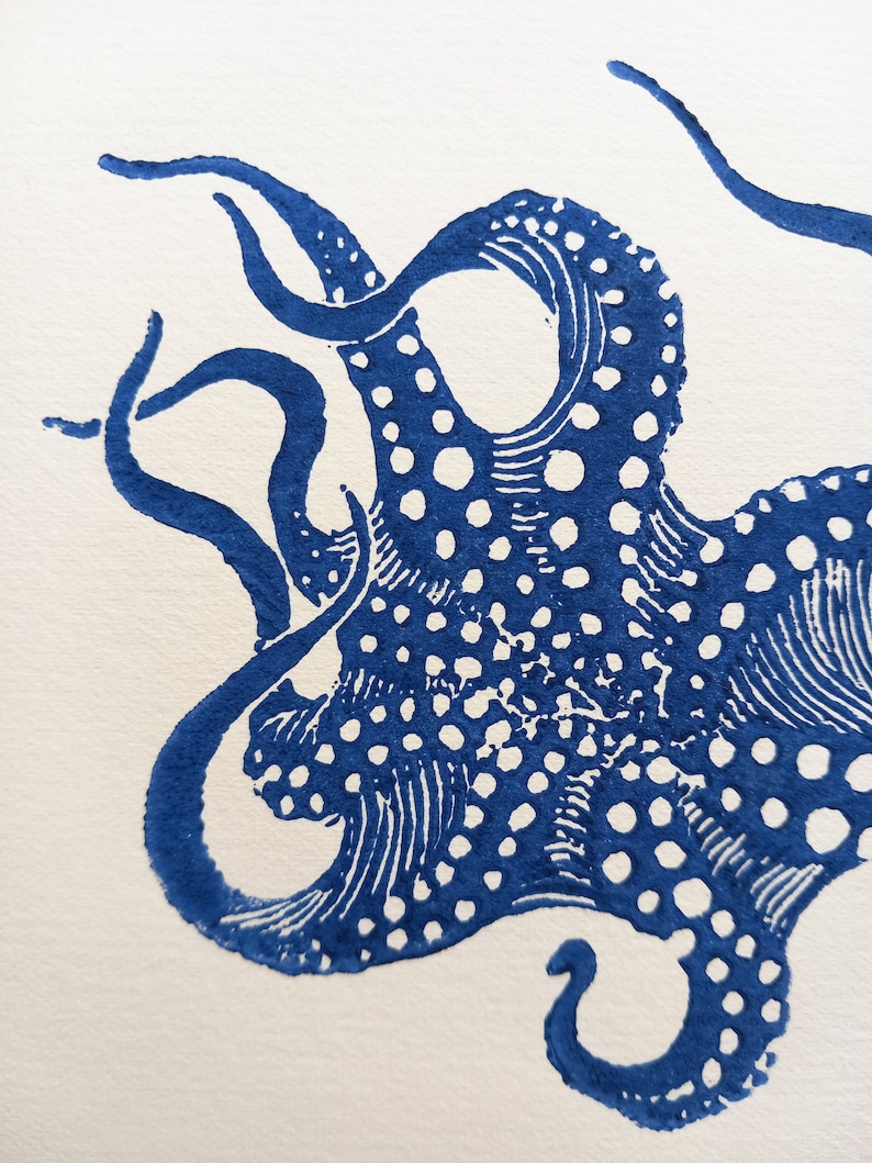 Linocut Ink Octopus Original Art Print Limited Edition - Etsy