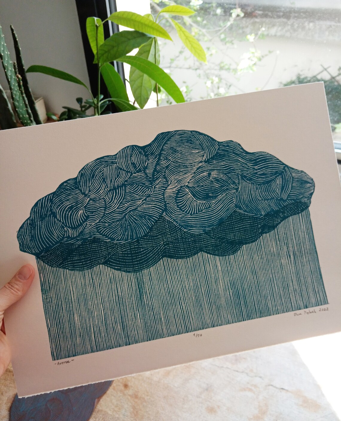 Linocut Downpour Original Art Print Nature Wall Art Rain | Etsy