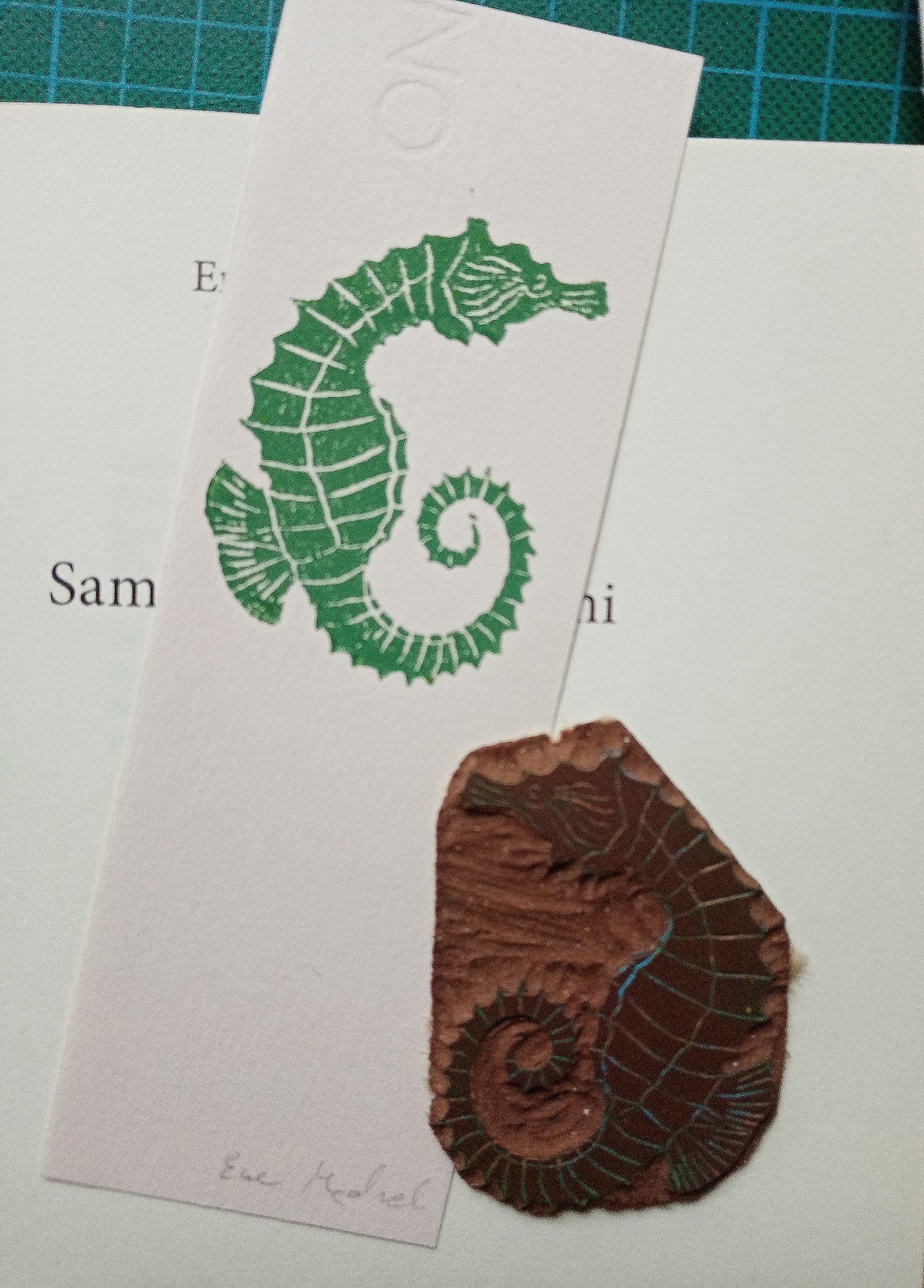 Bookmark Seahorse - Linocut, Original Art Print, Hand Carved and Hand ...