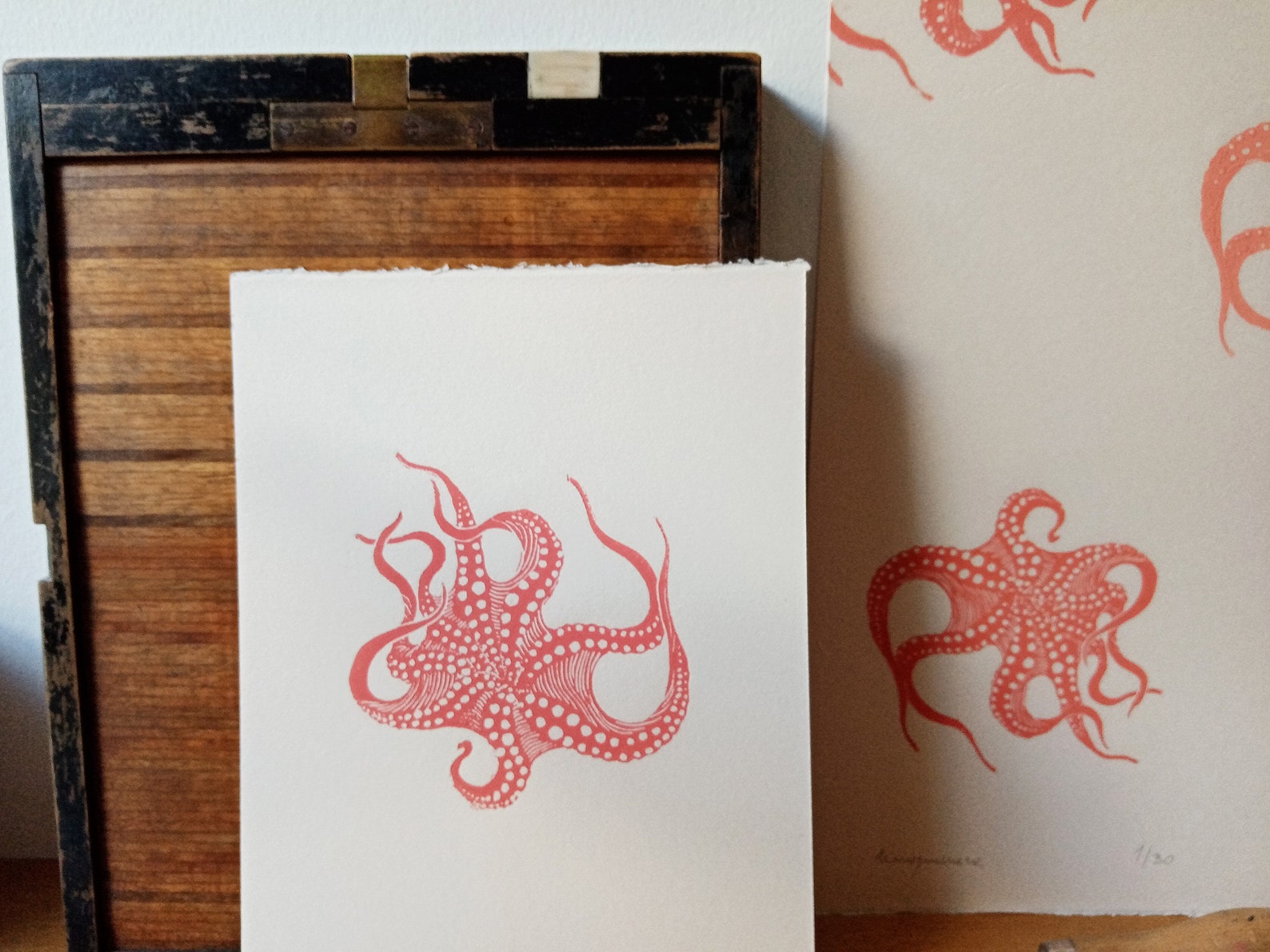 Linocut Octopus Original Art Print Marine Art Hand Carved - Etsy