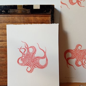 Linocut Octopus - Original Art Print, Marine Art, Hand Carved and Hand ...