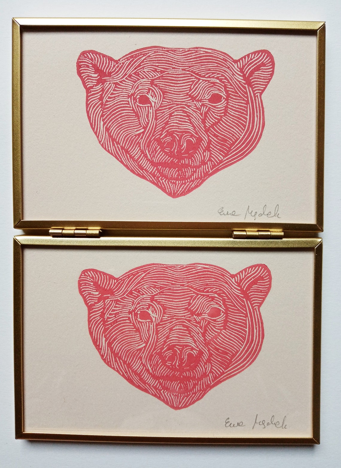 Linocut Bear Portrait - Original Art Print, Wild Animal, Nature Wall ...