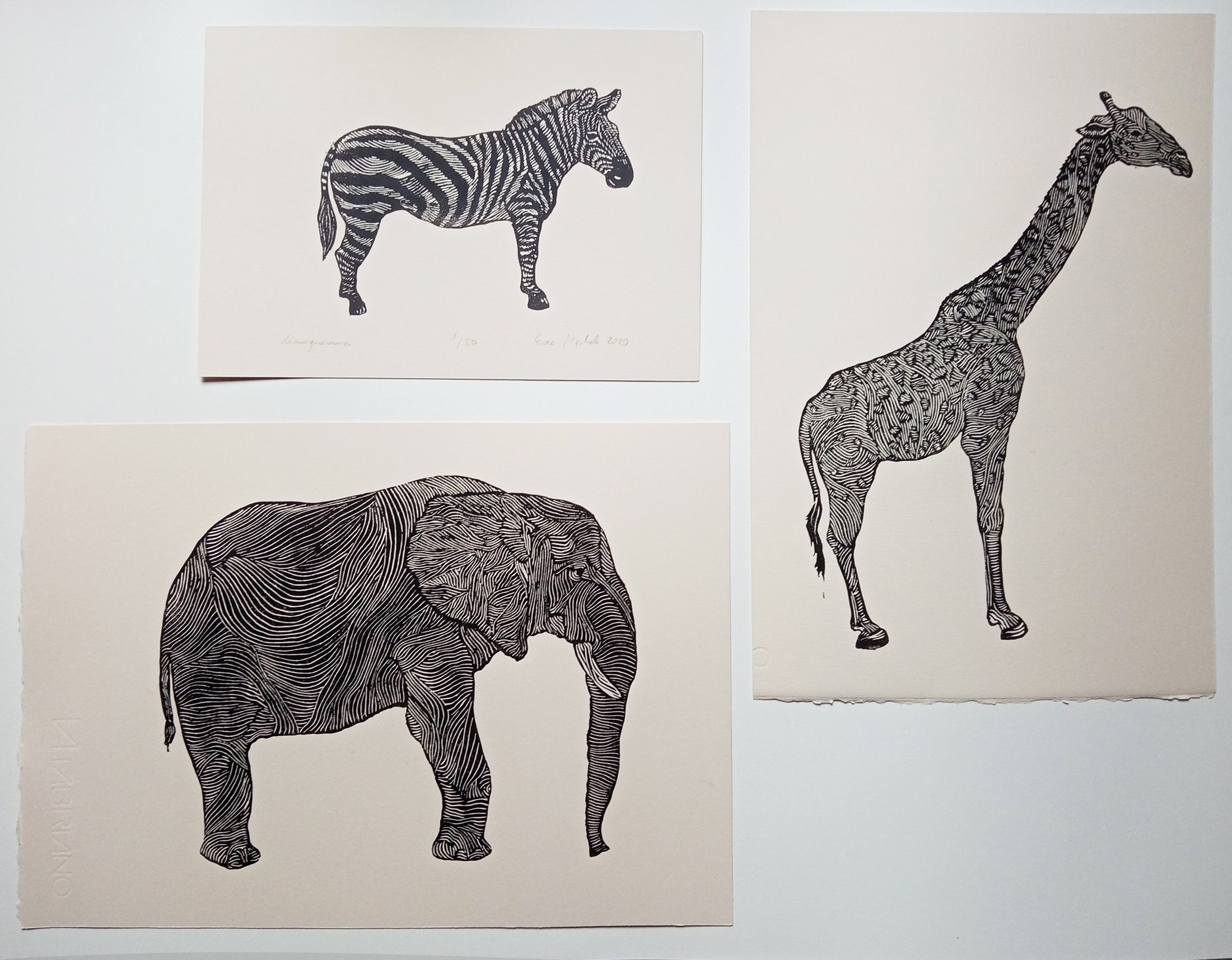 Linocut Elephant - Original Art Print, Savannah Animals, Nature Wall ...