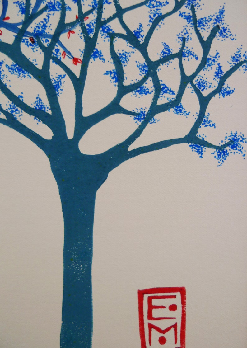 Linocut and Drawing Two Trees Original Artwork Mixed Media - Etsy